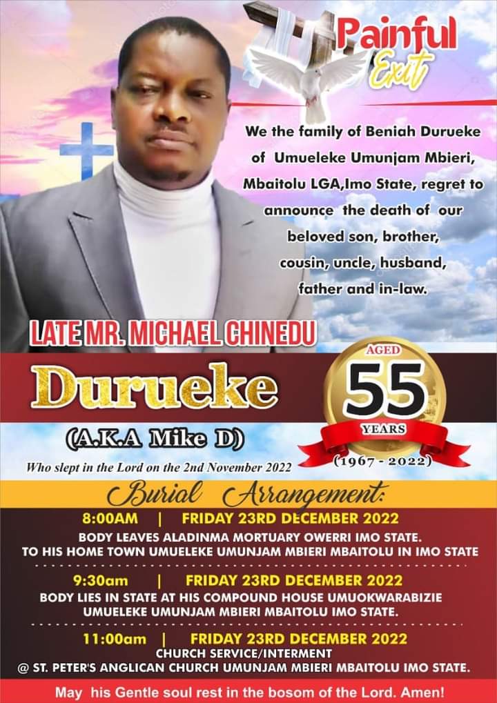 NOLLYWOOD ACTOR MIKE DURUEKE TO BE BURIED DECEMBER 23RD IN IMO - theBladeNG